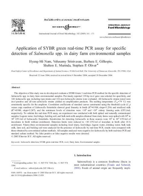 Pdf Application Of Sybr Green Real Time Pcr Assay For Specific
