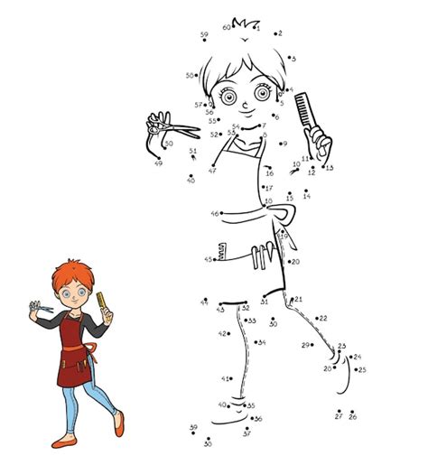 숫자 게임 어린이를 위한 교육용 점 맞추기 게임 미용사 프리미엄 벡터