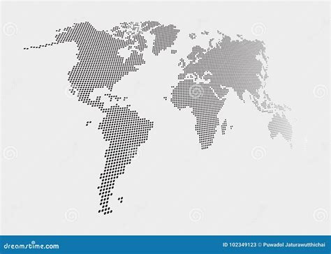 Distorted And Dotted Style World Map On Gray Background Stock Vector