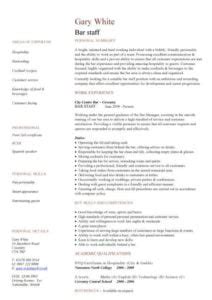 Bar Staff CV Sample Dining Restaurant Resume Job Application CVs Jobs