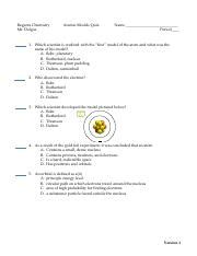 Quiz Atomic Models S1 S2 Pdf Regents Chemistry Mr Dolgos Atomic Models Quiz Name Period 1