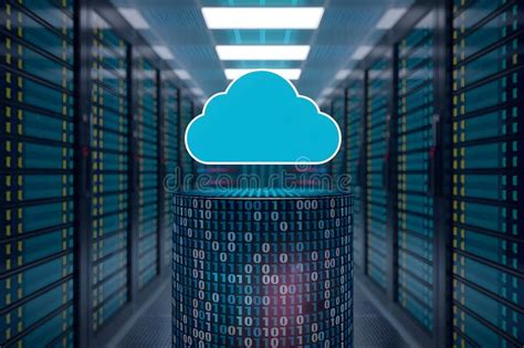 Cloud Above Binary Code Cylinder Suggests Futuristic Cloud Storage Stock Illustration