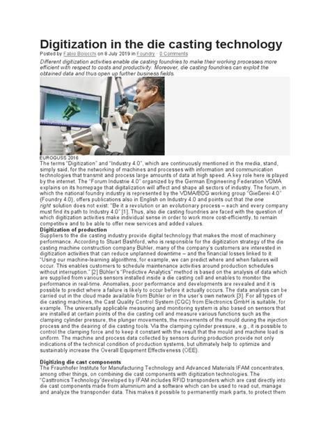 Digitization In The Die Casting Technology Pdf Sensor Computing