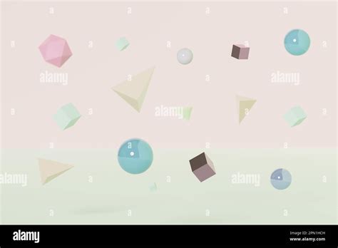 Abstract Geometric Shapes Floating In The Air 3d Rendering Pastel Coloured Simple Objects
