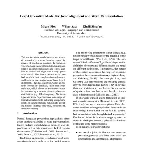 Deep Generative Model For Joint Alignment And Word Representation Acl Anthology