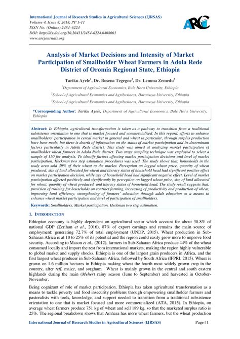 Pdf Analysis Of Market Decisions And Intensity Of Market