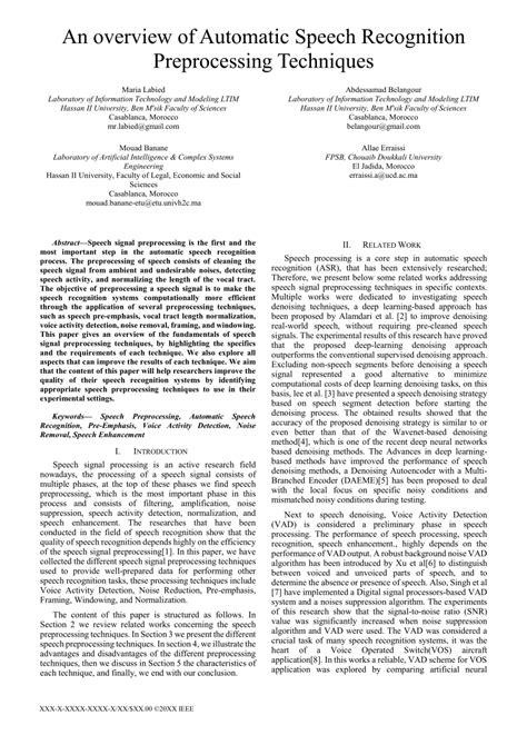 Pdf An Overview Of Automatic Speech Recognition Preprocessing Techniques