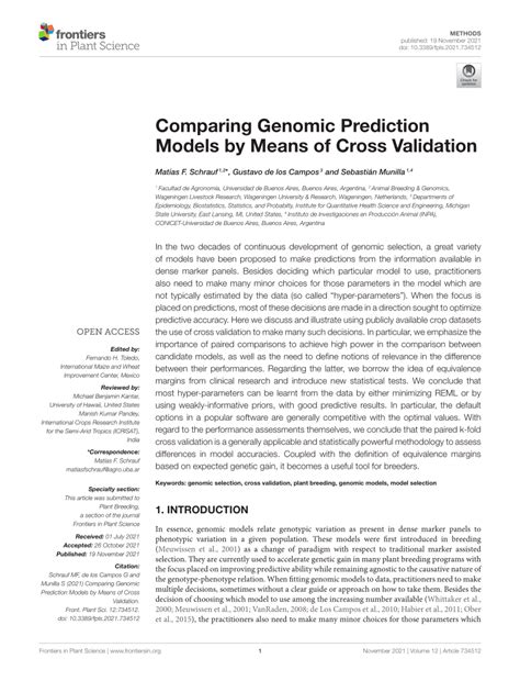 Pdf Comparing Genomic Prediction Models By Means Of Cross Validation