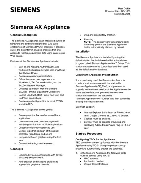 Siemens Ax Appliance User Guide