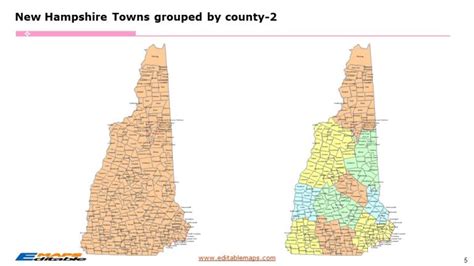 New Hampshire Town Map With 259 County Subdivisions Editable