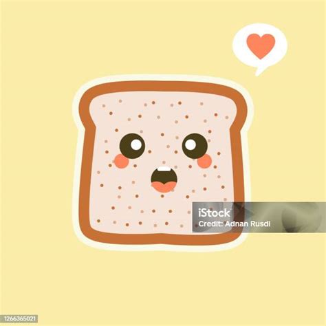벡터 재미있는 만화 귀여운 슬라이스 빵 캐릭터 는 색상 배경에 고립 베이커리 라벨 마스코트 벡터 플랫 만화 캐릭터 일러스트 아이콘 토스트 좋은 아침 카드 아침 식사 개념