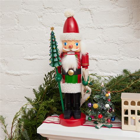 Large Wooden Santa Nutcracker Holding A Christmas Tree And Bag Of Toys Craftspring