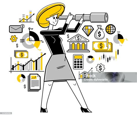 기회를 찾는 사업가 벡터 개요 그림 망원경에서 이익을 찾는 리더 기업가 상업을 위한 미래 전략 Charity Benefit에 대한 스톡 벡터 아트 및 기타 이미지 Istock