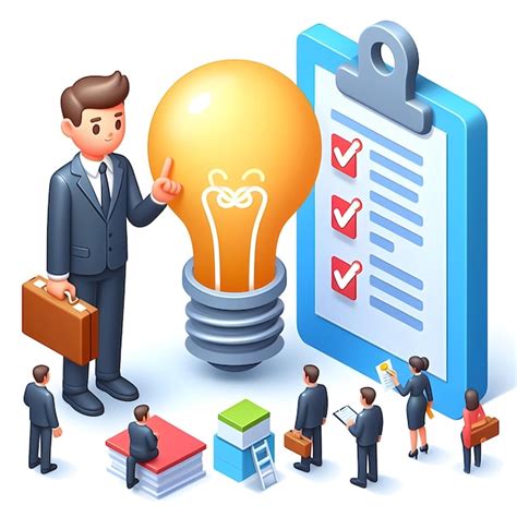 Premium Photo 3d Flat Icon Employee With Light Bulb And Checklist