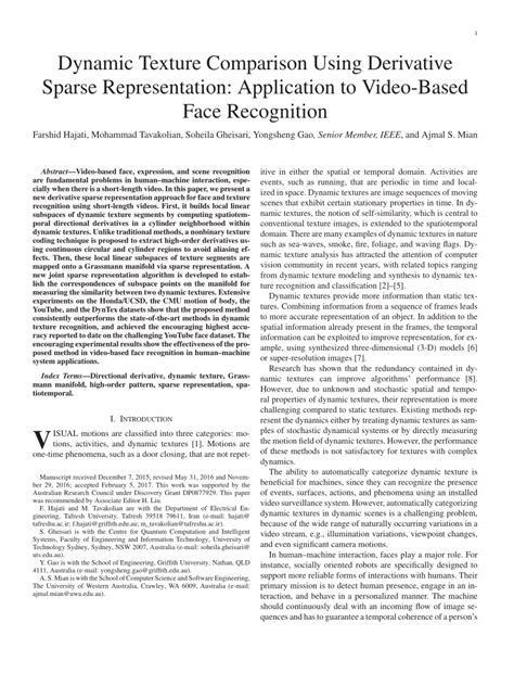 Pdf Dynamic Texture Comparison Using Derivative Sparse Representation