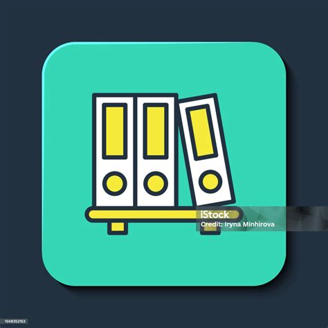 파란색 배경에 분리된 문서와 문서 아이콘으로 채워진 개요 Office 폴더입니다 사무용 바인더 폴더 기호를 보관합니다 청록색 사각형 버튼 벡터 0명에 대한 스톡 벡터 아트