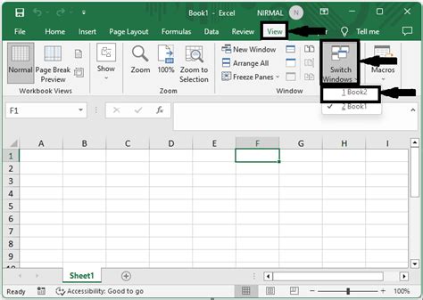 how to navigate between windows in excel workbooks
