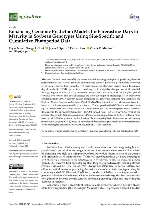 Pdf Enhancing Genomic Prediction Models For Forecasting Days To Maturity In Soybean Genotypes