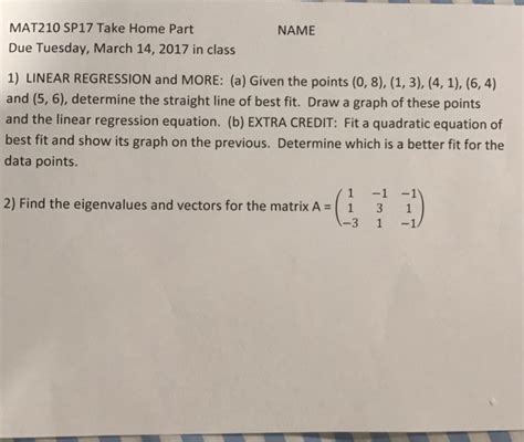 Solved LINEAR REGRESSION And MORE A Given The Points Chegg Com