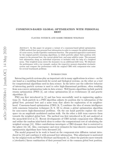 pdf consensus based global optimization with personal best