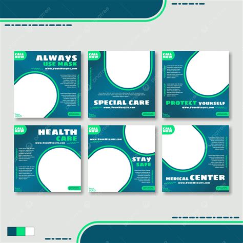Social Media Health Theme Template Grid In Blue Gradient Green And