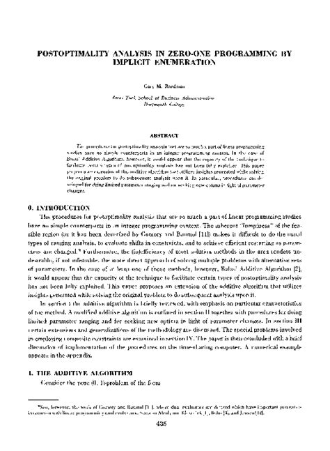 pdf postoptimality analysis in zero one programming by implicit