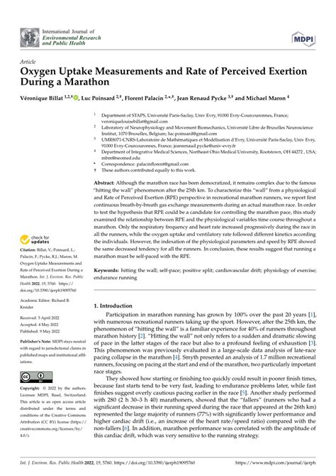 Pdf Oxygen Uptake Measurements And Rate Of Perceived Exertion During A Marathon