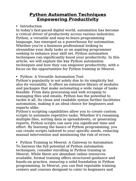 Python Automation Techniques Empowering Productivity Pdf Automation