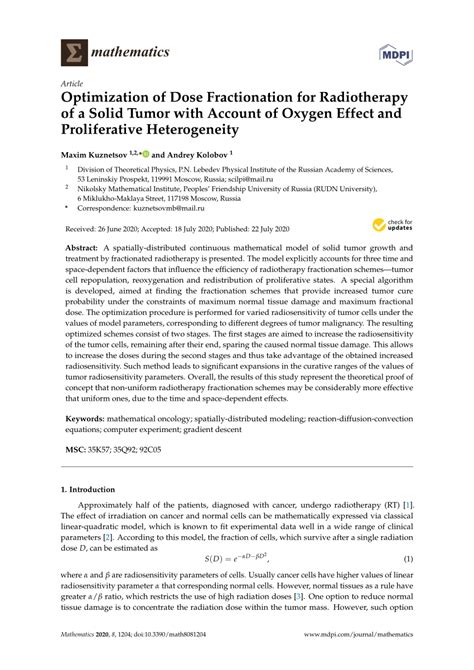 Pdf Optimization Of Dose Fractionation For Radiotherapy Of A Solid Tumor With Account Of