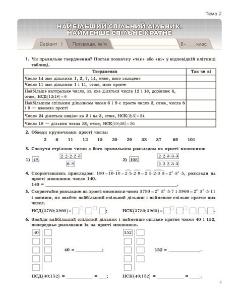 Найбільший спільний дільник Найменше спільне кратне Математика 6 клас Тема 2