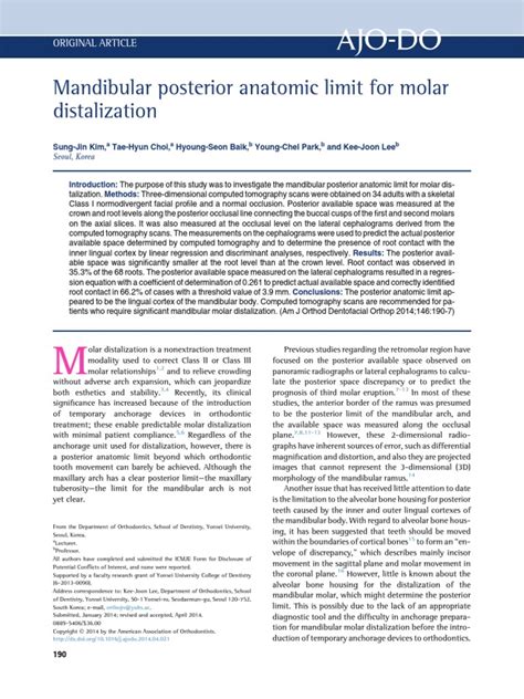 Mandibular Posterior Anatomic Limit For Molar Pdf Ct Scan Orthodontics