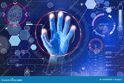 Example Of Hud Interface Interaction With Icons Hand On Touch Screen