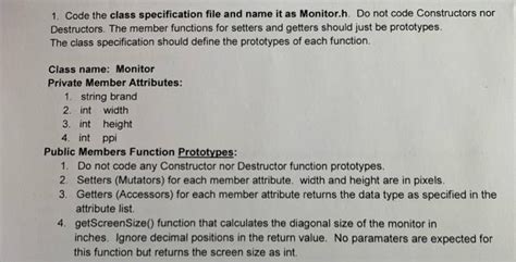 solved 1 code the class specification file and name it as