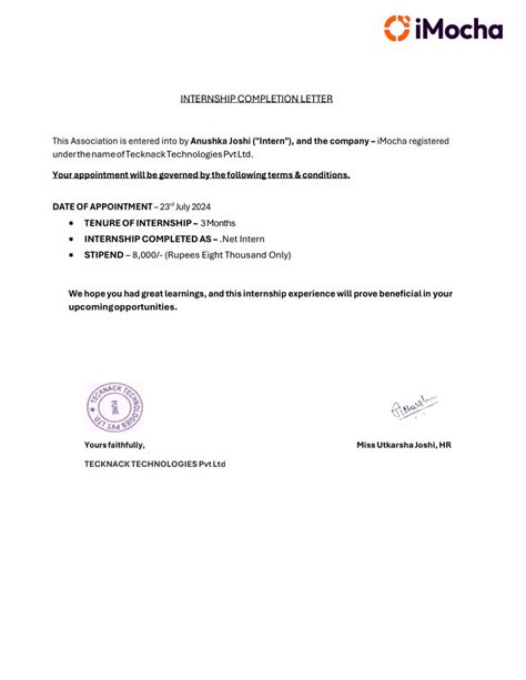 anushka joshi on linkedin internship imocha dotnet learning careergrowth