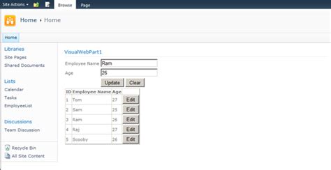 Crud Operation With Sharepoint List In Visual Web Part Maria Academy