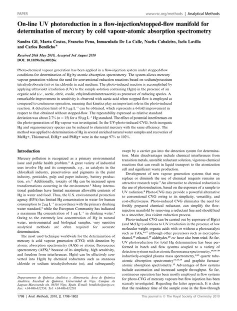 Pdf On Line Uv Photoreduction In A Flow Injection Stopped Flow Manifold For Determination Of