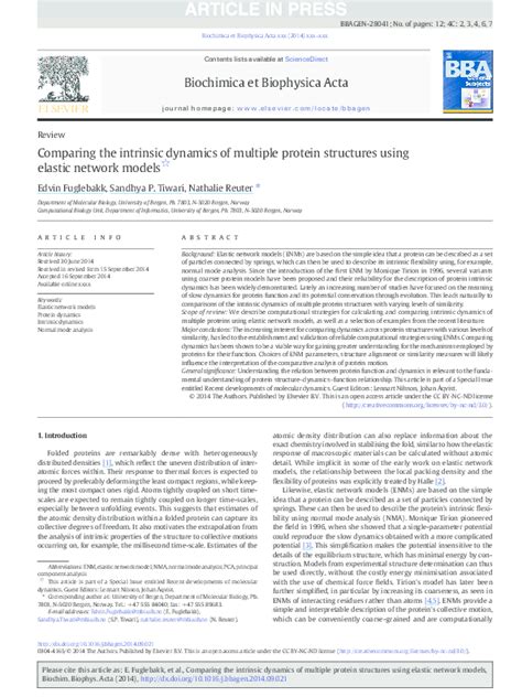 Pdf Comparing The Intrinsic Dynamics Of Multiple Protein Structures Using Elastic Network Models