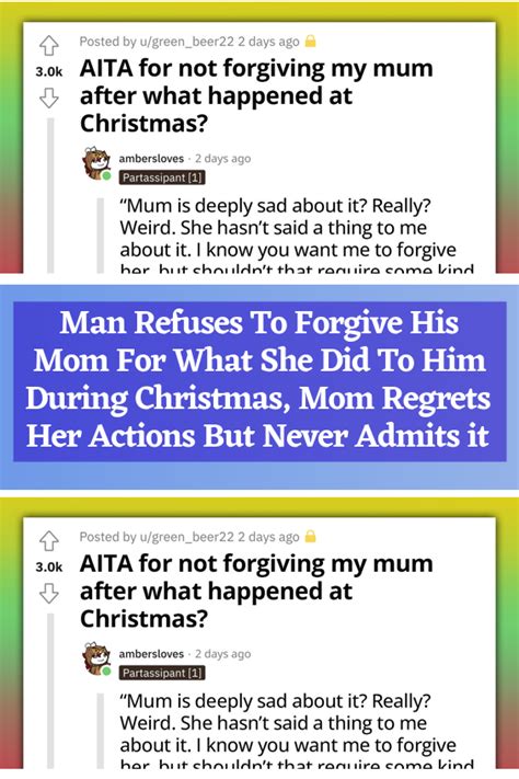 Man refuses to forgive his mom for what she did to him during christmas mom regrets her actions ...