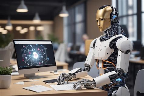 Premium Ai Image Robo Advisor Chatbot Robotic Concept Robot Finger Point To Laptop Button Ai