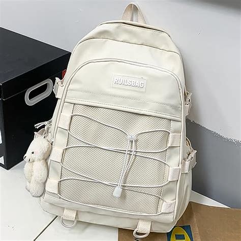 Juoxeepy Aesthetic Laptop Backpack Cute Kawaii College Backpack With Bear Pendant Lightweight