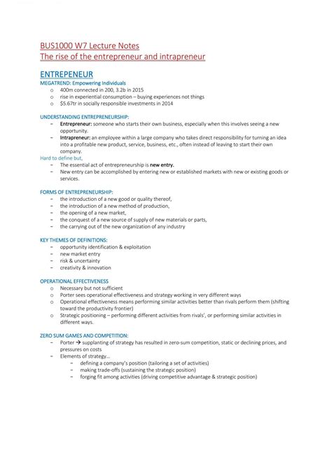 Buss1000 Complete Lecture Notes Buss1000 Future Of Business Usyd