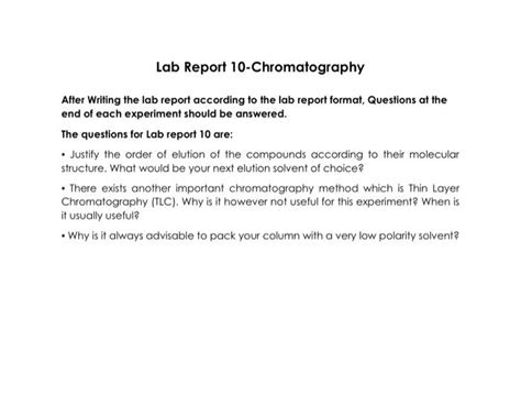 Solved Lab Report 10 Chromatography After Writing The Lab