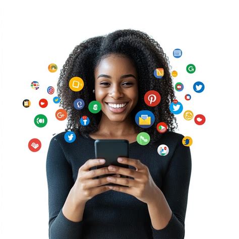 digital delight woman holding smartphone with social media icons