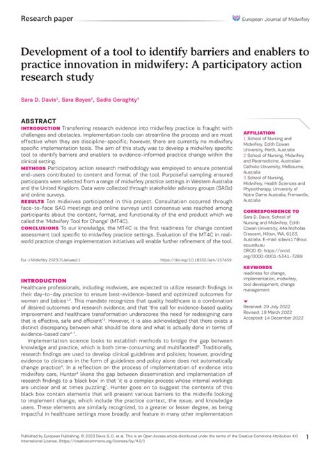 Pdf Development Of A Tool To Identify Barriers And Enablers To