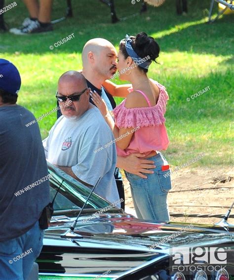 Actress Eva Longoria Films A Scene For Lowriders At Elysian Park In Los Angeles With Co Star