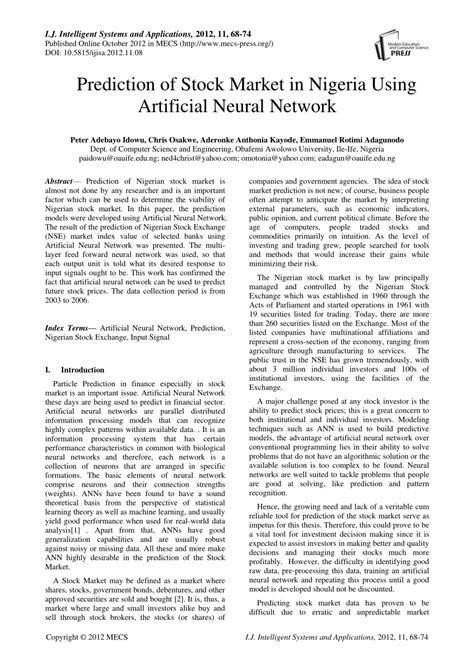 Pdf Prediction Of Stock Market In Nigeria Using Artificial Neural Network