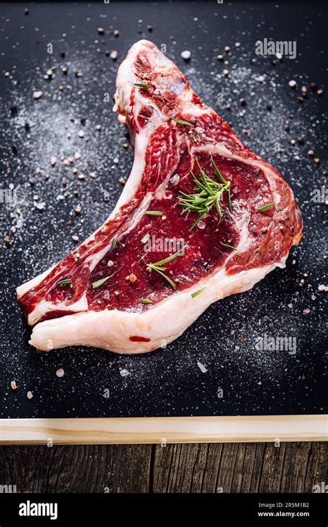 Raw Cut Of Premium Steak With Bone Rump Steak With Marble Dry Aged