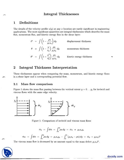 Integral Thickness Basic Fluids Dynamics Lecture Handout Docsity