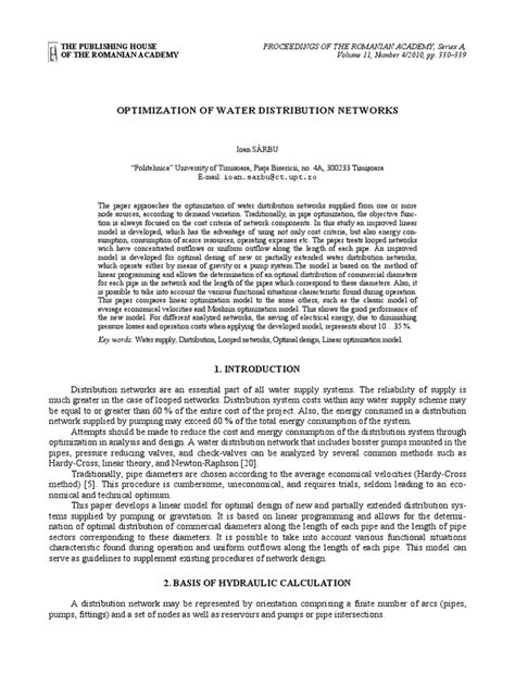 Optimization Of Water Distribution Networks Pdf Mathematical