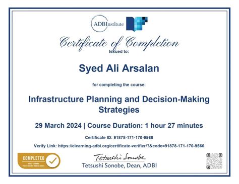 Syed Ali Arsalan On Linkedin Completed A Short Online Course On Infrastructure Planning And…